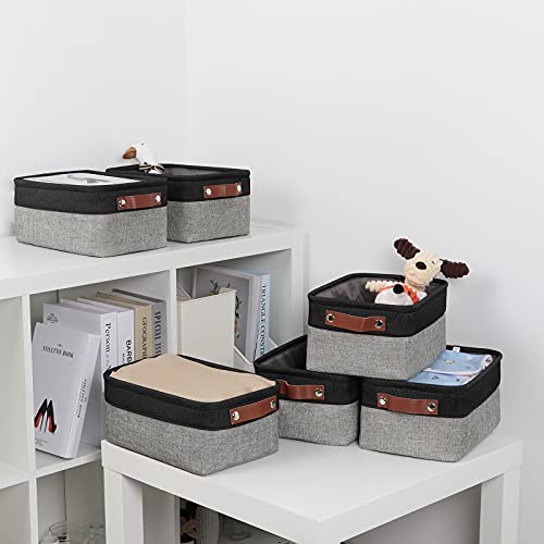 DULLEMELO Collapsible Bundle Baskets 4 Cube Baskets 13"x13"x13" + 6 Small Baskets 11.8"x7.9"x5.1"（Black&Grey)