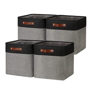 DULLEMELO Collapsible Bundle Baskets 4 Cube Baskets 13"x13"x13" + 6 Small Baskets 11.8"x7.9"x5.1"（Black&Grey)