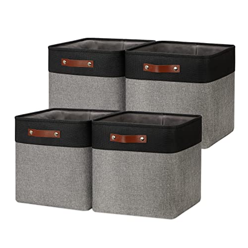 DULLEMELO Collapsible Bundle Baskets 4 Cube Baskets 13"x13"x13" + 6 Small Baskets 11.8"x7.9"x5.1"（Black&Grey)