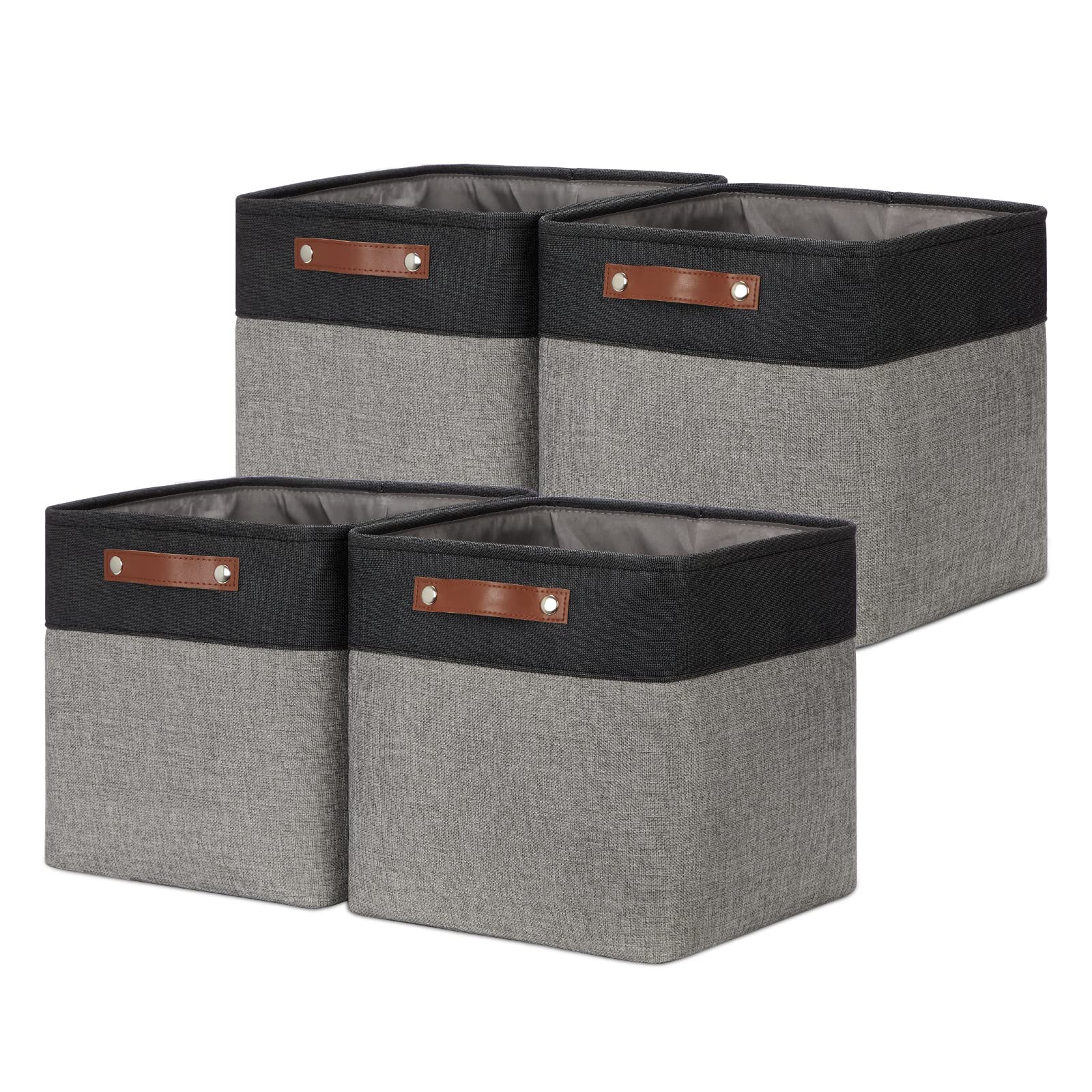 DULLEMELO Collapsible Bundle Baskets 4 Cube Baskets 12"x12"x12" + 6 Small Baskets 11.8"x7.9"x5.1"（Black&Grey