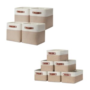 dullemelo collapsible bundle baskets 4 cube baskets 11"x11"x11" + 6 small baskets 11.8"x7.9"x5.1"（white&khaki)