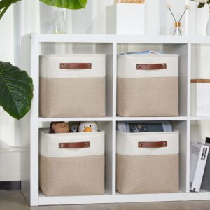 DULLEMELO Collapsible Bundle Baskets 4 Cube Baskets 11"x11"x11" + 6 Small Baskets 11.8"x7.9"x5.1"（White&Khaki)