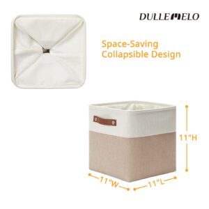 DULLEMELO Collapsible Bundle Baskets 4 Cube Baskets 11"x11"x11" + 6 Small Baskets 11.8"x7.9"x5.1"（White&Khaki)