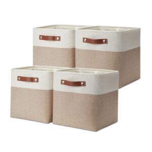 DULLEMELO Collapsible Bundle Baskets 4 Cube Baskets 11"x11"x11" + 6 Small Baskets 11.8"x7.9"x5.1"（White&Khaki)