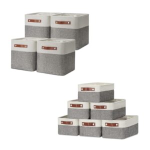 dullemelo collapsible bundle baskets 4 cube baskets 11"x11"x11" + 6 small baskets 11.8"x7.9"x5.1"（white&grey