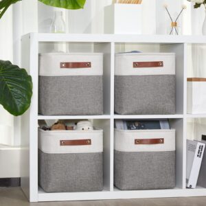 DULLEMELO Collapsible Bundle Baskets 4 Cube Baskets 11"x11"x11" + 6 Small Baskets 11.8"x7.9"x5.1"（White&Grey