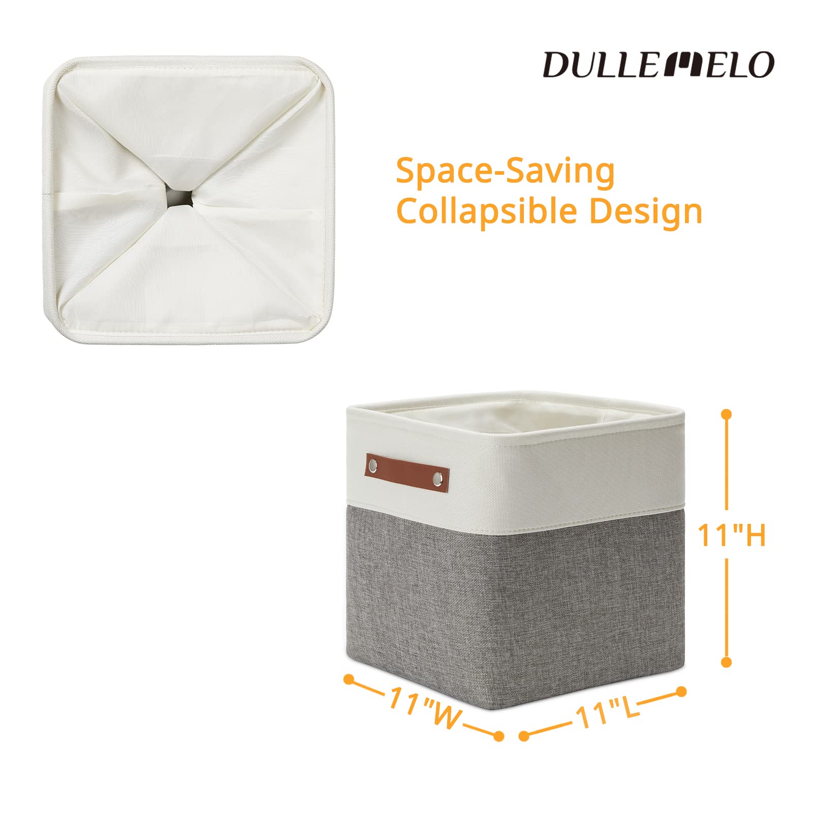 DULLEMELO Collapsible Bundle Baskets 4 Cube Baskets 11"x11"x11" + 6 Small Baskets 11.8"x7.9"x5.1"（White&Grey