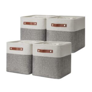 DULLEMELO Collapsible Bundle Baskets 4 Cube Baskets 11"x11"x11" + 6 Small Baskets 11.8"x7.9"x5.1"（White&Grey