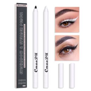 yeweian black white eyeliner pencil set, matte smooth white eye brightener stick, quick drying waterproof high pigmented highlighter eye liner eyeshadow makeup, with built-in sharpener