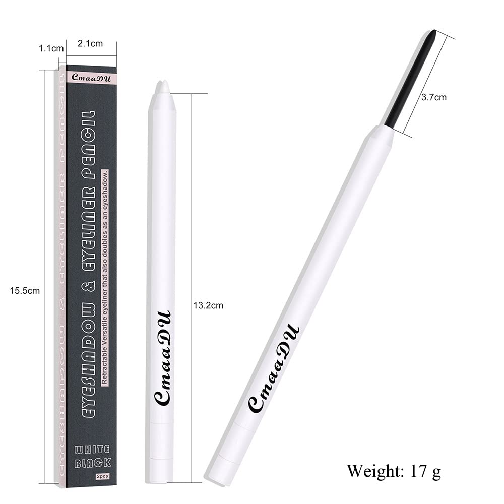 Yeweian Black White Eyeliner Pencil Set, Matte Smooth White Eye Brightener Stick, Quick Drying Waterproof High Pigmented Highlighter Eye Liner Eyeshadow Makeup, with Built-in Sharpener