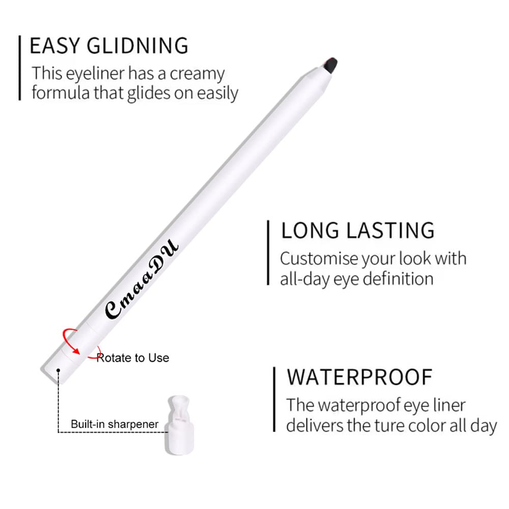 Yeweian Black White Eyeliner Pencil Set, Matte Smooth White Eye Brightener Stick, Quick Drying Waterproof High Pigmented Highlighter Eye Liner Eyeshadow Makeup, with Built-in Sharpener