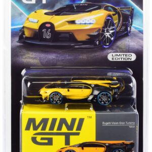 MINI GT Bugatti Vision Gran Turismo Yellow and Carbon 1/64 Diecast Model Car by True Scale Miniatures MGT00317