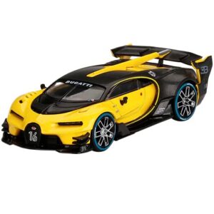 MINI GT Bugatti Vision Gran Turismo Yellow and Carbon 1/64 Diecast Model Car by True Scale Miniatures MGT00317