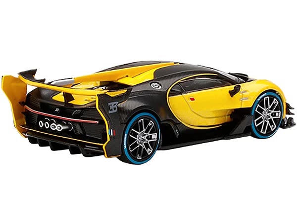 MINI GT Bugatti Vision Gran Turismo Yellow and Carbon 1/64 Diecast Model Car by True Scale Miniatures MGT00317