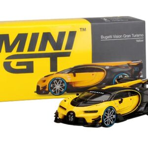 MINI GT Bugatti Vision Gran Turismo Yellow and Carbon 1/64 Diecast Model Car by True Scale Miniatures MGT00317