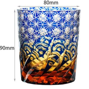 JIACI Edo Style Hand Cut Crystal Glass Tumbler Whisky Gass 8 Oz Glassware with Luxury Gift Box, Suitable for Cocktail Whisky Drink Red Wine Vodka (Amber Dlue)