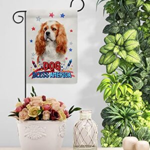 Breeze Decor Patriotic Cavalier King Spaniel Garden Flag-Set Wood Dowel Dog Puppy Spoiled Paw Canine Fur Pet Nature Farm Animal Creature House Banner Small Yard Gift Double-Sided, Made in USA