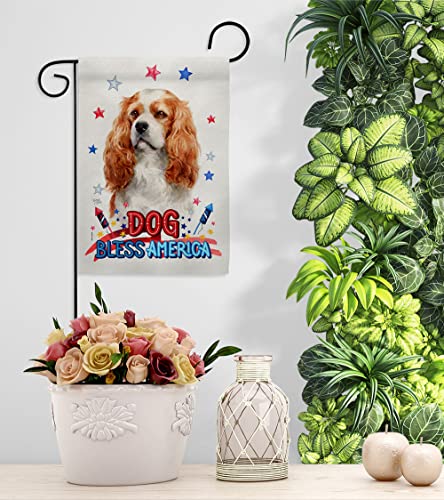 Breeze Decor Patriotic Cavalier King Spaniel Garden Flag-Set Wood Dowel Dog Puppy Spoiled Paw Canine Fur Pet Nature Farm Animal Creature House Banner Small Yard Gift Double-Sided, Made in USA