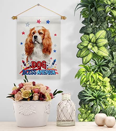 Breeze Decor Patriotic Cavalier King Spaniel Garden Flag-Set Wood Dowel Dog Puppy Spoiled Paw Canine Fur Pet Nature Farm Animal Creature House Banner Small Yard Gift Double-Sided, Made in USA