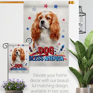 Breeze Decor Patriotic Cavalier King Spaniel Garden Flag-Set Wood Dowel Dog Puppy Spoiled Paw Canine Fur Pet Nature Farm Animal Creature House Banner Small Yard Gift Double-Sided, Made in USA