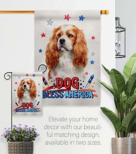 Breeze Decor Patriotic Cavalier King Spaniel Garden Flag-Set Wood Dowel Dog Puppy Spoiled Paw Canine Fur Pet Nature Farm Animal Creature House Banner Small Yard Gift Double-Sided, Made in USA