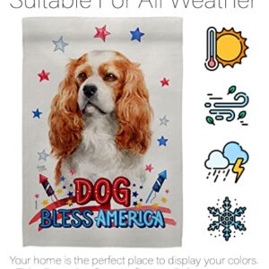 Breeze Decor Patriotic Cavalier King Spaniel Garden Flag-Set Wood Dowel Dog Puppy Spoiled Paw Canine Fur Pet Nature Farm Animal Creature House Banner Small Yard Gift Double-Sided, Made in USA