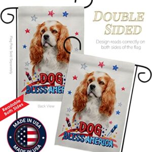 Breeze Decor Patriotic Cavalier King Spaniel Garden Flag-Set Wood Dowel Dog Puppy Spoiled Paw Canine Fur Pet Nature Farm Animal Creature House Banner Small Yard Gift Double-Sided, Made in USA