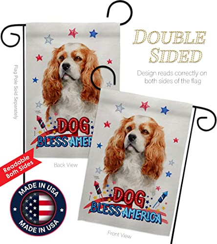 Breeze Decor Patriotic Cavalier King Spaniel Garden Flag-Set Wood Dowel Dog Puppy Spoiled Paw Canine Fur Pet Nature Farm Animal Creature House Banner Small Yard Gift Double-Sided, Made in USA