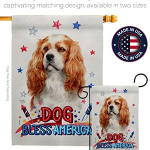 Breeze Decor Patriotic Cavalier King Spaniel Garden Flag-Set Wood Dowel Dog Puppy Spoiled Paw Canine Fur Pet Nature Farm Animal Creature House Banner Small Yard Gift Double-Sided, Made in USA