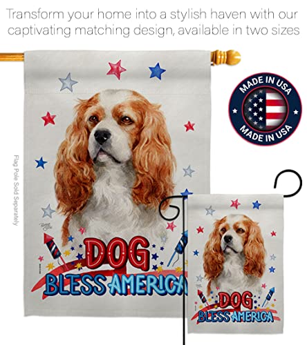 Breeze Decor Patriotic Cavalier King Spaniel Garden Flag-Set Wood Dowel Dog Puppy Spoiled Paw Canine Fur Pet Nature Farm Animal Creature House Banner Small Yard Gift Double-Sided, Made in USA