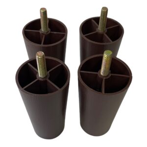 ProFurnitureParts 4" Inch Brown Round Tapered Plastic Sofa Couch Chair Legs Set of 4 (4.0)