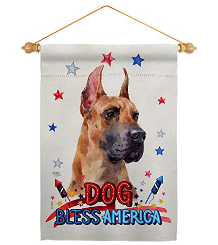 Breeze Decor Patriotic Fawn Dane Garden Flag Set Wood Dowel Dog Puppy Spoiled Paw Canine Fur Pet Nature Farm Animal Creature House Banner Small Yard Gift Double-Sided, Made in USA