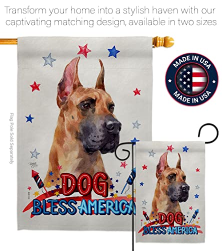 Breeze Decor Patriotic Fawn Dane Garden Flag Set Wood Dowel Dog Puppy Spoiled Paw Canine Fur Pet Nature Farm Animal Creature House Banner Small Yard Gift Double-Sided, Made in USA