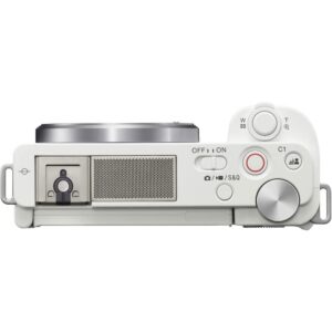 Sony ZV-E10 Mirrorless Camera (Body Only, White) (ILCZV-E10/W) + 64GB Card + Corel Photo Software + Bag + NPF-W50 Battery + External Charger + Card Reader + HDMI Cable + Flex Tripod + More (Renewed)