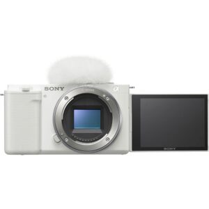 Sony ZV-E10 Mirrorless Camera (Body Only, White) (ILCZV-E10/W) + 64GB Card + Corel Photo Software + Bag + NPF-W50 Battery + External Charger + Card Reader + HDMI Cable + Flex Tripod + More (Renewed)