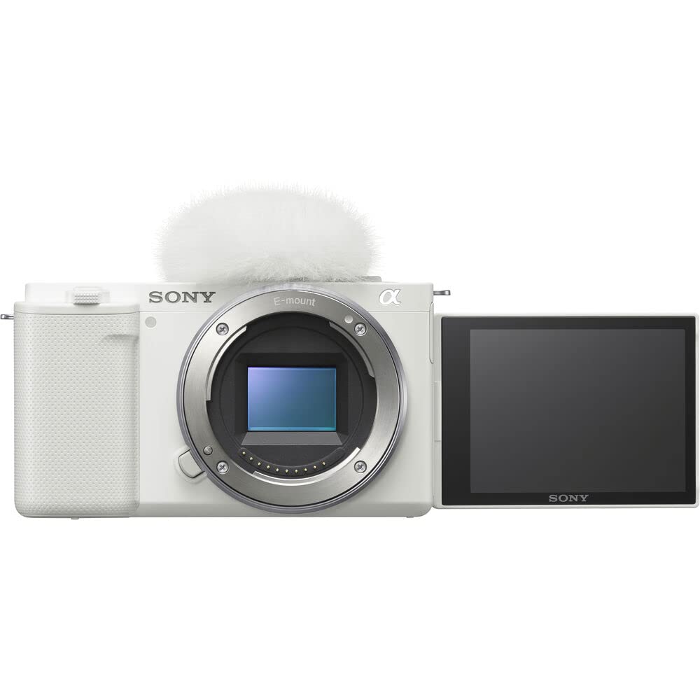 Sony ZV-E10 Mirrorless Camera (Body Only, White) (ILCZV-E10/W) + 64GB Card + Corel Photo Software + Bag + NPF-W50 Battery + External Charger + Card Reader + HDMI Cable + Flex Tripod + More (Renewed)