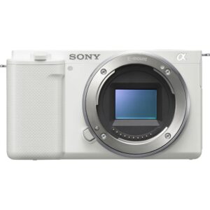 Sony ZV-E10 Mirrorless Camera (Body Only, White) (ILCZV-E10/W) + 64GB Card + Corel Photo Software + Bag + NPF-W50 Battery + External Charger + Card Reader + HDMI Cable + Flex Tripod + More (Renewed)