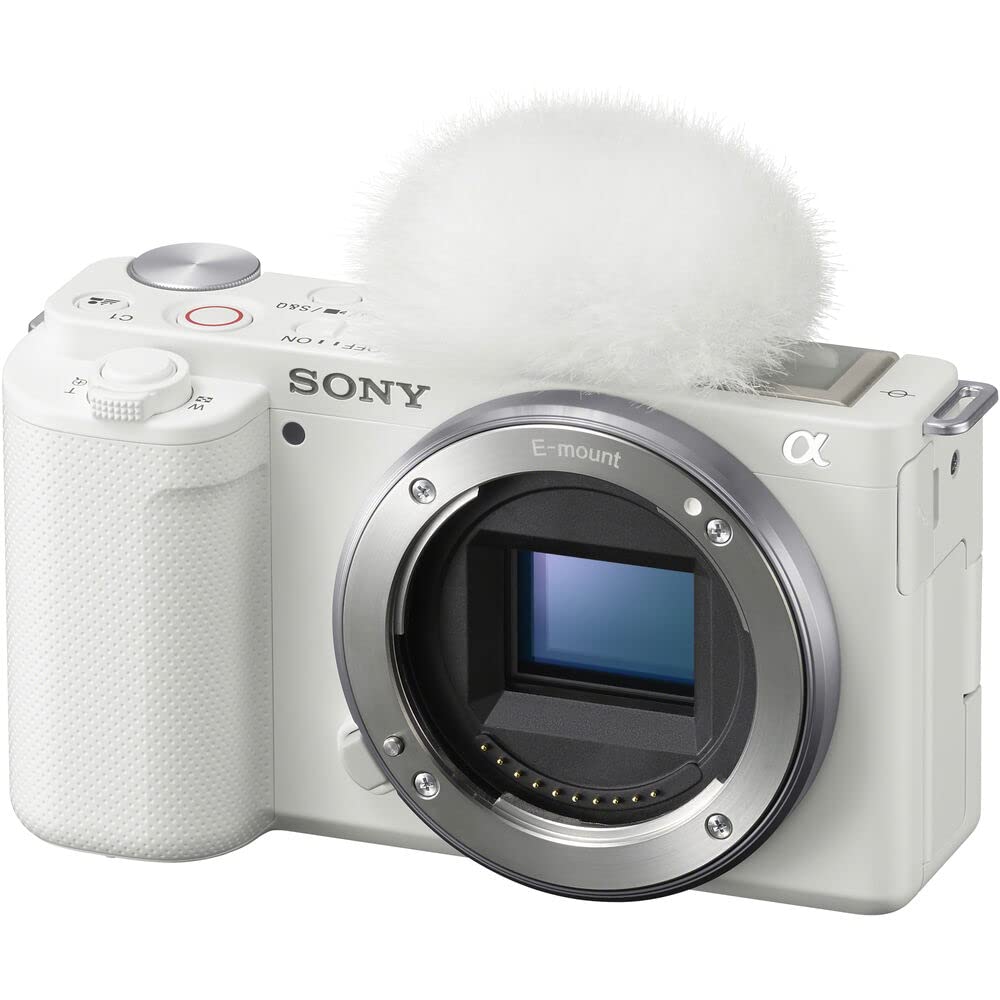 Sony ZV-E10 Mirrorless Camera (Body Only, White) (ILCZV-E10/W) + 64GB Card + Corel Photo Software + Bag + NPF-W50 Battery + External Charger + Card Reader + HDMI Cable + Flex Tripod + More (Renewed)