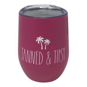 rae dunn insulated stainless steel wine glass 12 oz. (tanned & tipsy/magenta)