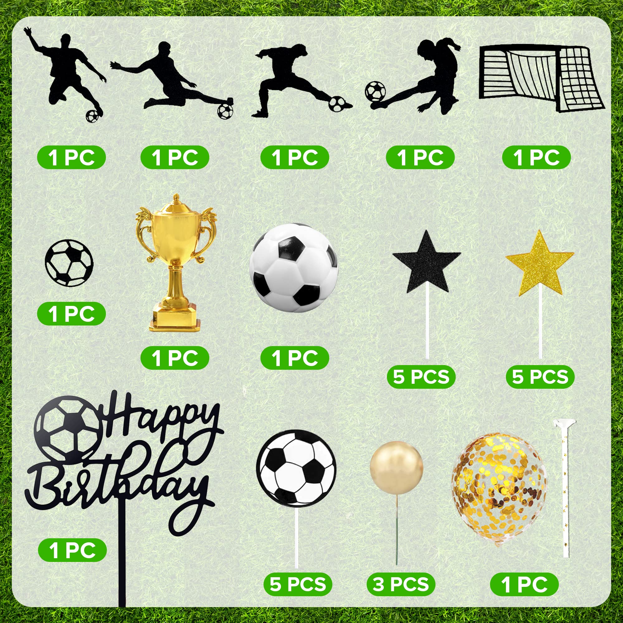 28 PCS Soccer Cake Topper Soccer Ball Player Cake Decorations for Soccer Birthday Party Sport Party Supplies