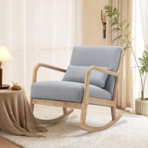 altrobene modern rocking chair, accent chair glider rocker, lazy lounge arm chair for baby nursery/living room/bedroom, grey, waist pillow included