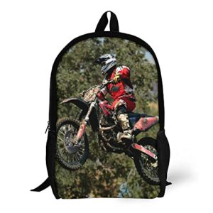 wzomt unisex motocross backpacks cool rider dirt bike forest fly racing daypack large 17" travel bags lightweight high middle college school backpack for teen boys girls men women