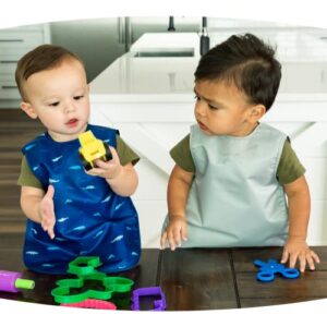 Tiny Twinkle Mess-Proof Apron Toddler Bibs w/Tug-Proof Closure, Baby Food Bibs, 2 Pack (Sage Charcoal, Small 6-24 Months)