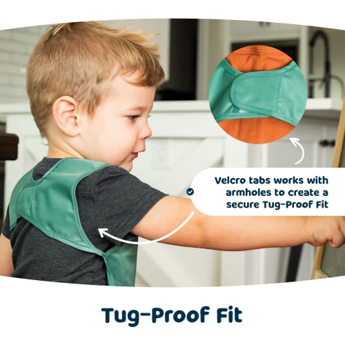 Tiny Twinkle Mess-Proof Apron Toddler Bibs w/Tug-Proof Closure, Baby Food Bibs, 2 Pack (Sage Charcoal, Small 6-24 Months)