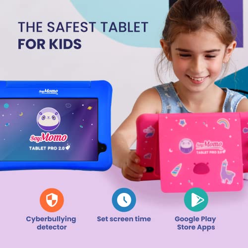 SoyMomo Tablet Pro 2.0 for Kids, Parental Control with Remote Blocking, Cyberbullying Detector, WiFi, Bluetooth, 8” Screen, 64GB Memory, 4GB RAM, Camera, 5000 mHa, Includes Silicone Case (Pink)