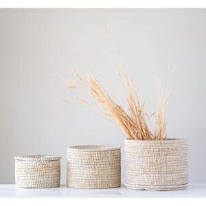 Whitewashed Woven Seagrass Baskets With Lids (Set Of 3 Sizes) White