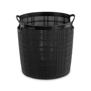 decorrack woven storage basket organizer, 6.5 inch, wicker plastic bin with handles for bathroom, home, and office (gray)