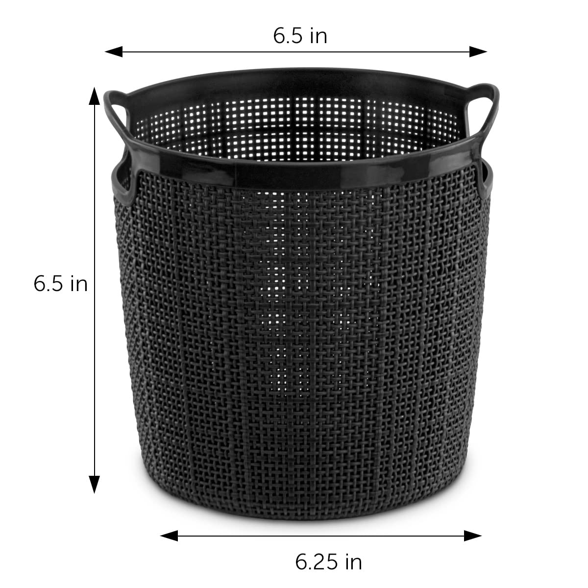 DecorRack Woven Storage Basket Organizer, 6.5 Inch, Wicker Plastic Bin with Handles for Bathroom, Home, and Office (Gray)