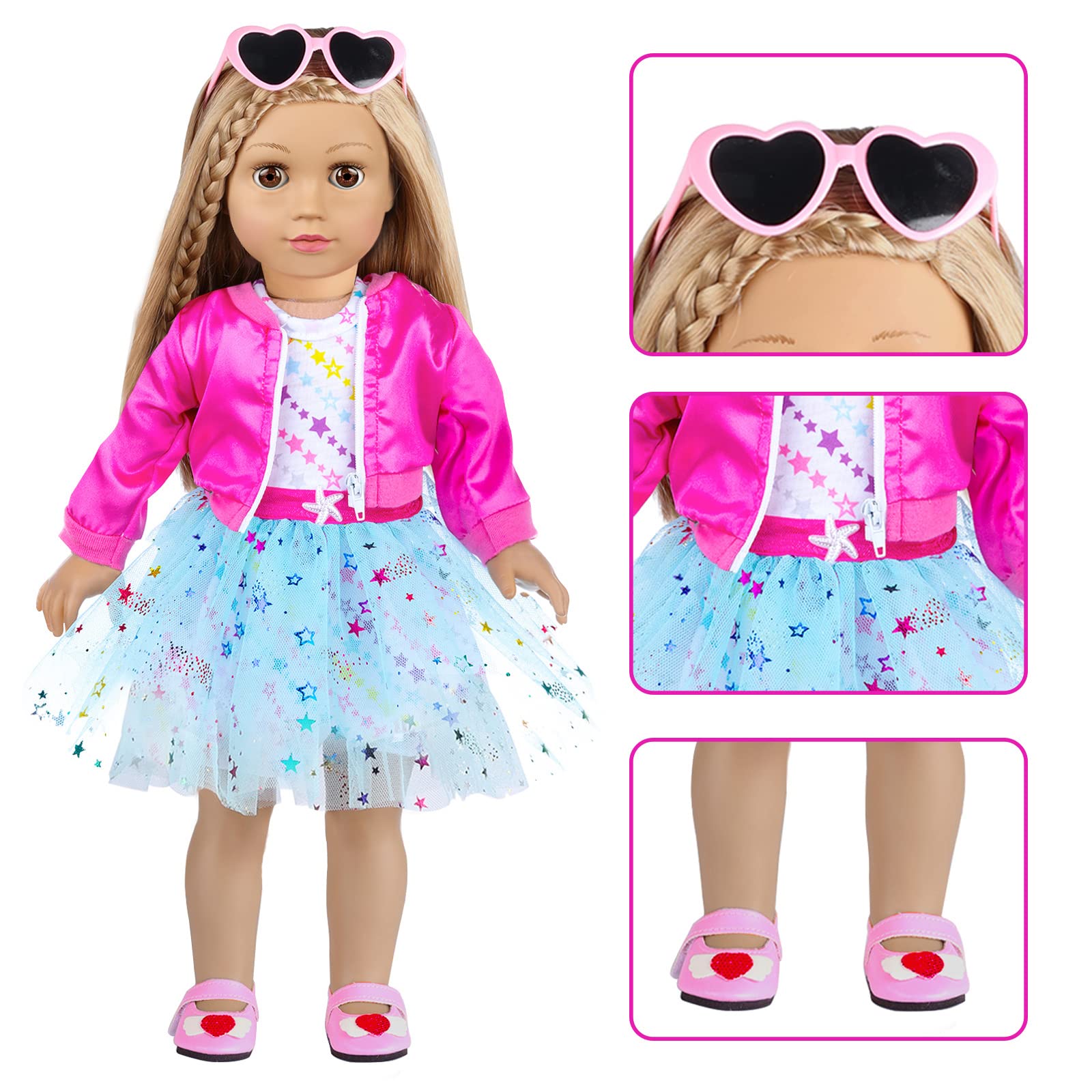 American 18 Inch Doll Clothes and Makeup Accessories Set Includes 18 Inch Doll Clothes Backpack Sunglasses Phone Shoes Comb Mirror Eye Shadow Lipstick Hair Clip Hair Tie for 18 Inch Doll