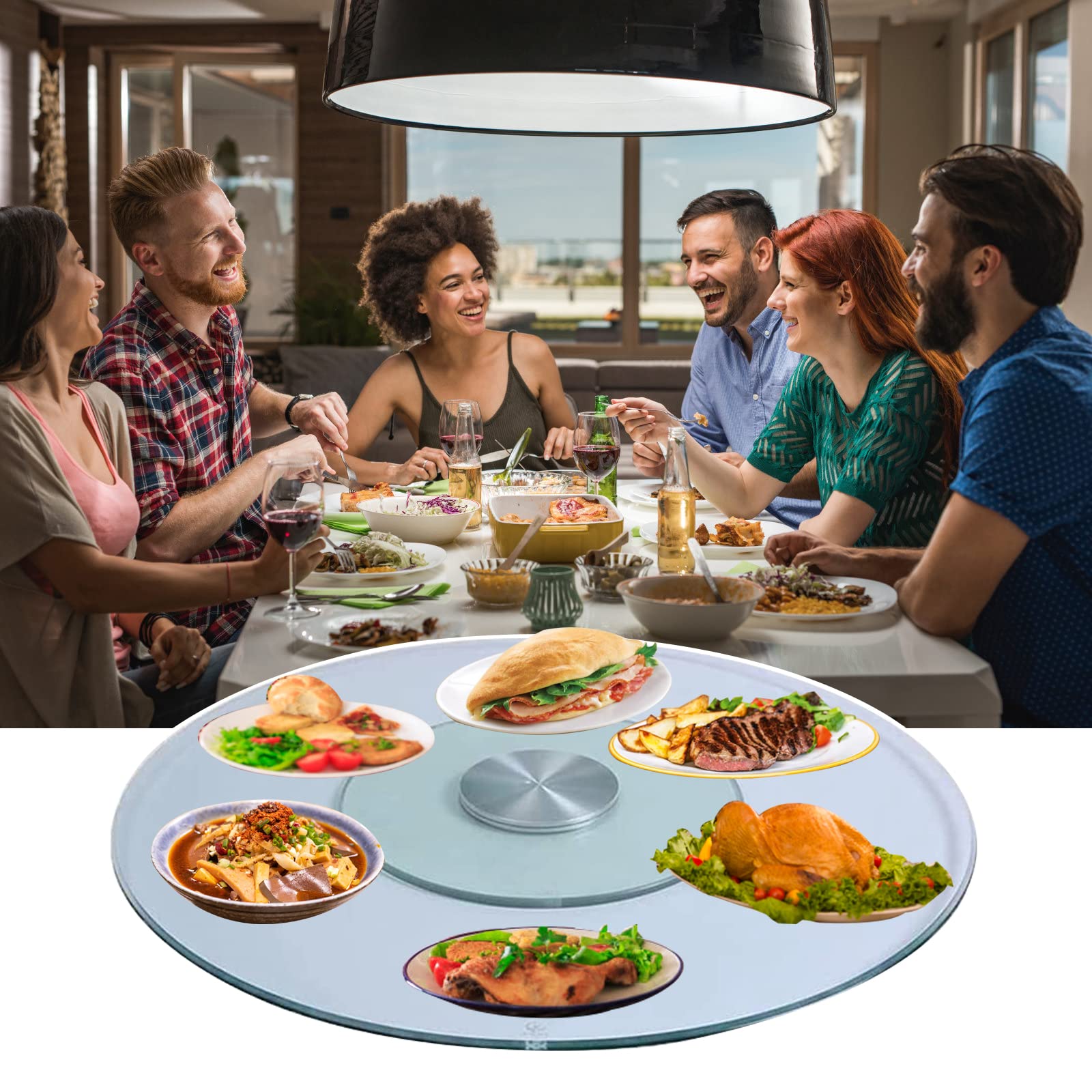 KTOL Tempered Glass Lazy Susan Turntable,Round Tabletop Rotating Tray Display Plate Aluminum Alloy Bearing Table Dish Revolving Stand for Dining Table-A Diameter:100cm (dbxue-001)